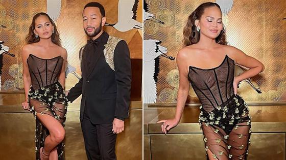 Chrissy Teigen Shows Off Her Boob Lift Scars In Sheer Black Dresss