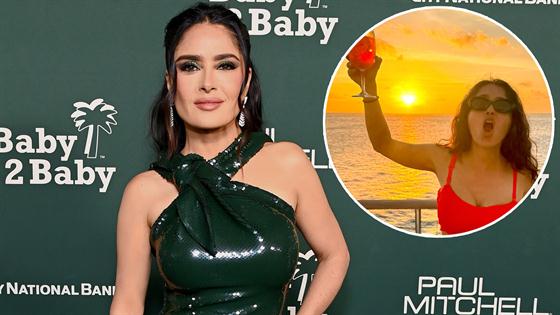 Salma Hayek Strips Down to Red Bikini to Celebrate 59th Birthday